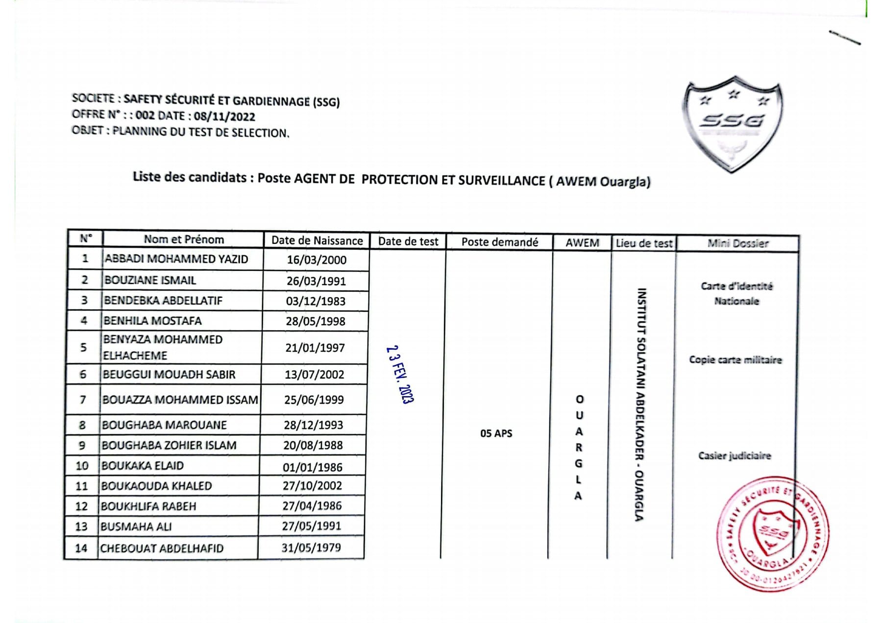 الفحص المهني الخاص بمؤسسة SSG - مدونة التوظيف في الجزائر