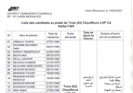 مخطط ايداع الملفات الخاص بمؤسسة NAFTAL CBR - مدونة التوظيف في الجزائر