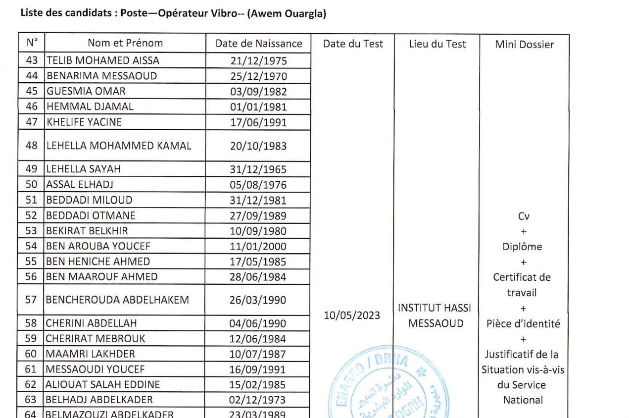 فحص مهني خاص بالمؤسسة الوطنية للجيوفيزياء ENAGEO - مدونة التوظيف في الجزائر