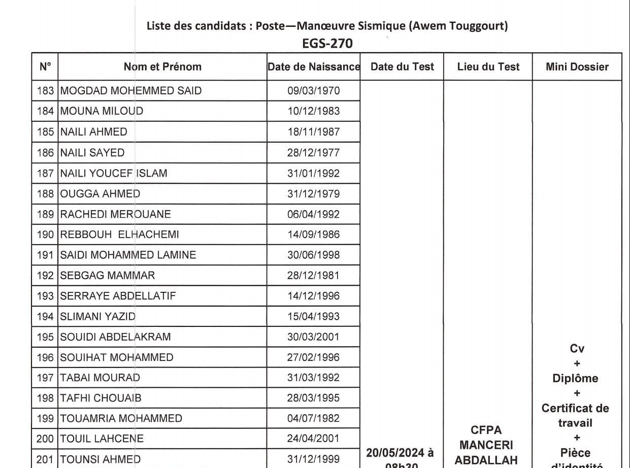 الفحص المهني للشركة الوطنية للجيوفيزياء ENAGEO - مدونة التوظيف في الجزائر