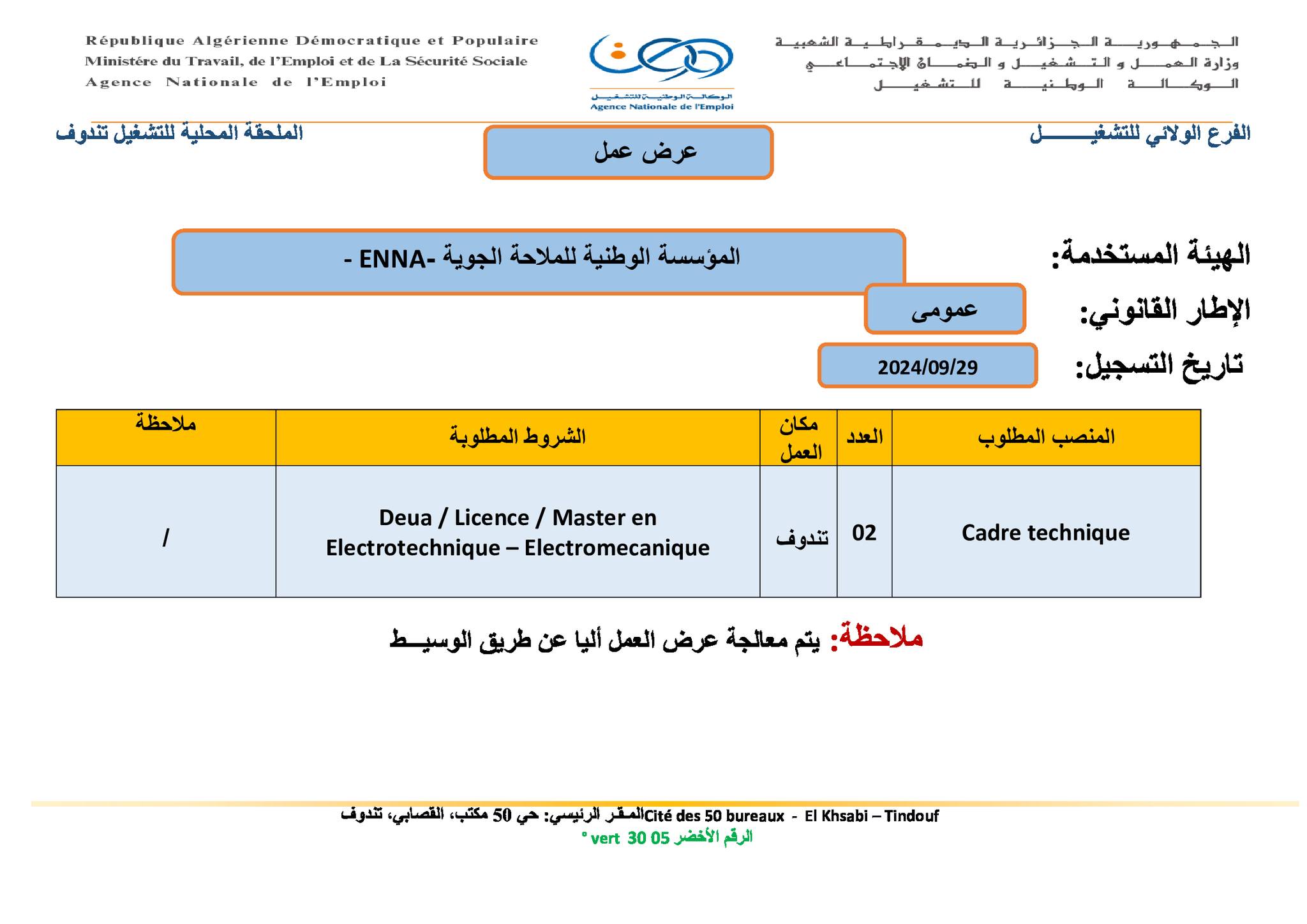 عرض عمل بالمؤسسة الوطنية للملاحة الجوية (ENNA) - مدونة التوظيف في الجزائر