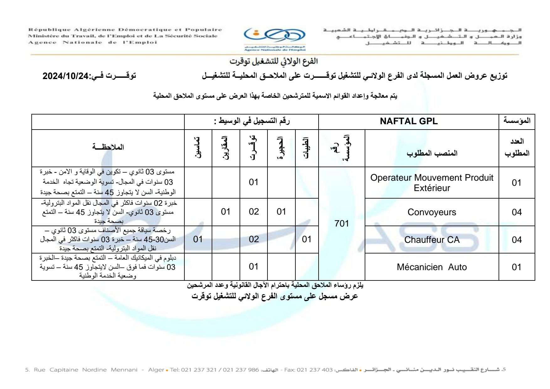 عرض عمل بشركة نفطال NAFTAL GPL - مدونة التوظيف في الجزائر